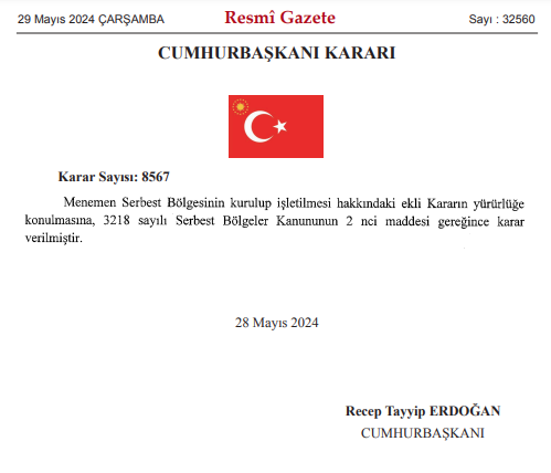 Menemen Serbest Bölgesi için flaş karar: 30 yıl süreyle yetki